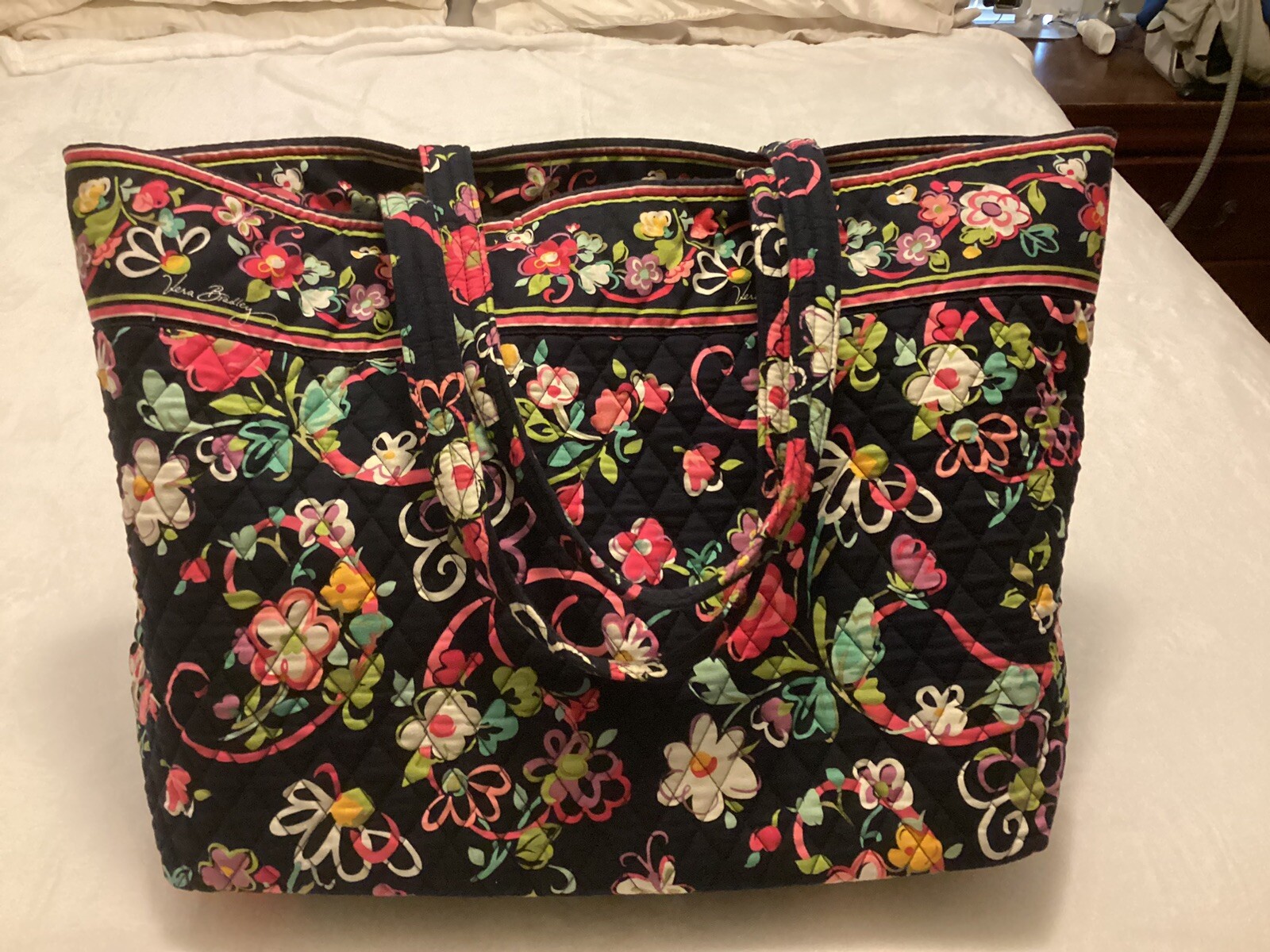 Vera Bradley Grand Tote XL Ribbons Floral Weekender Travel Shoulder Bag ...