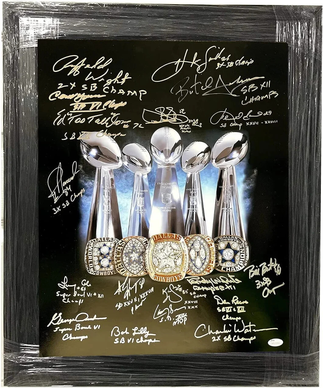 Dallas Cowboys 5 Championship Rings Signed 23X27 Framed Photo W/ SB ...