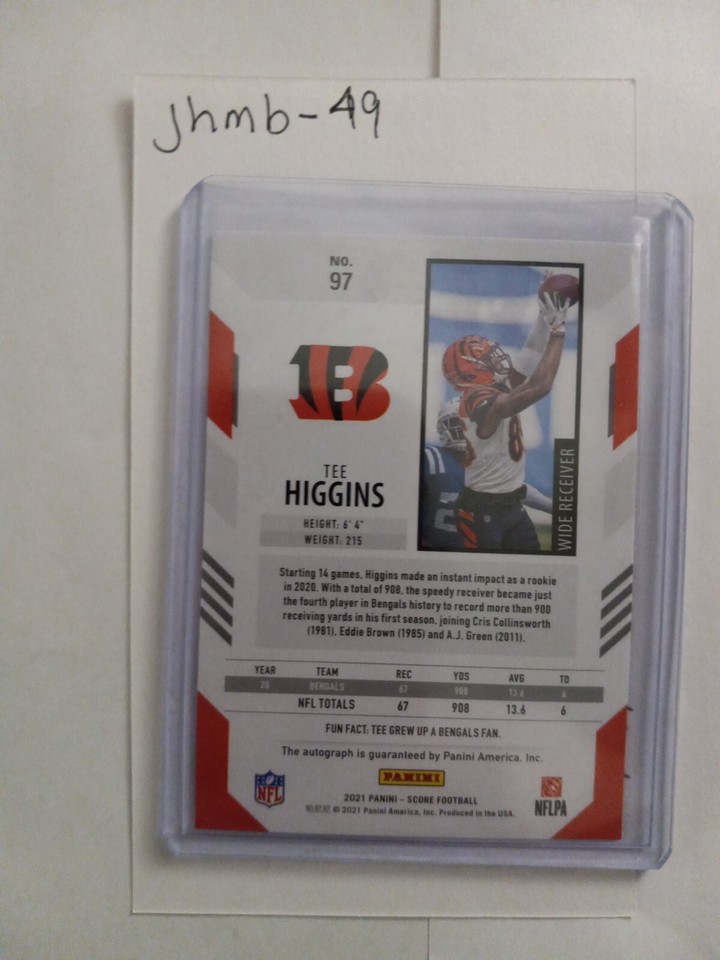 2021 Panini Score Football TEE HIGGINS Autograph Auto #97 Cincinnati ...