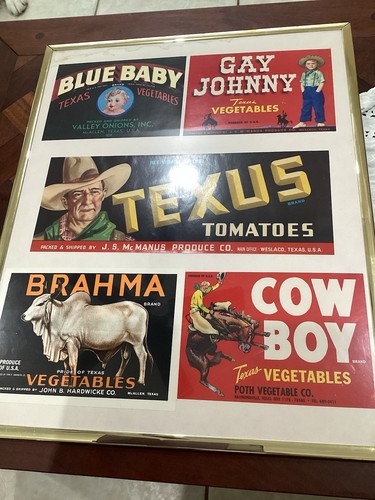 Vintage Texas USA Vegetable Produce Crate Labels Lot 10, Frame Not ...