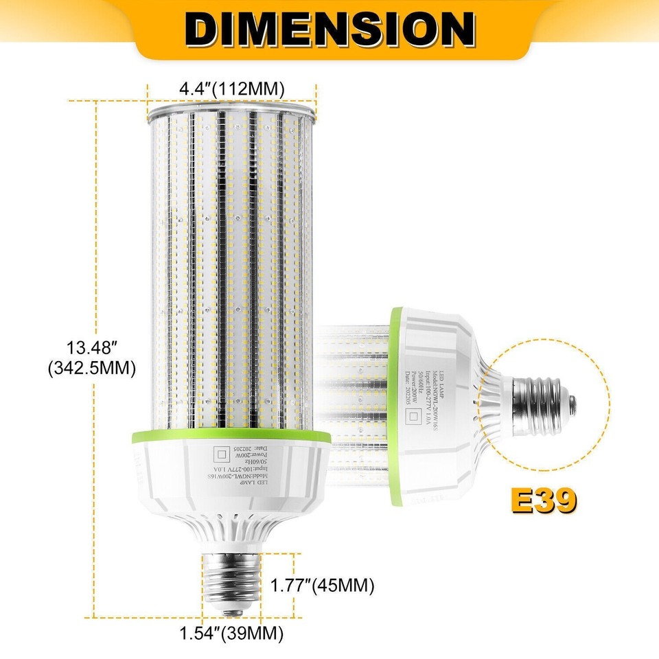200W LED Corn Light Bulb 5000K, E39 Base Warehouse Shop High Bay Lamps ...