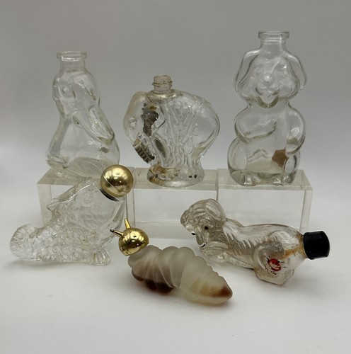 6X Vintage Novelty Perfume Bottles Dog Caterpillar Elephant Rabbit Fish ...
