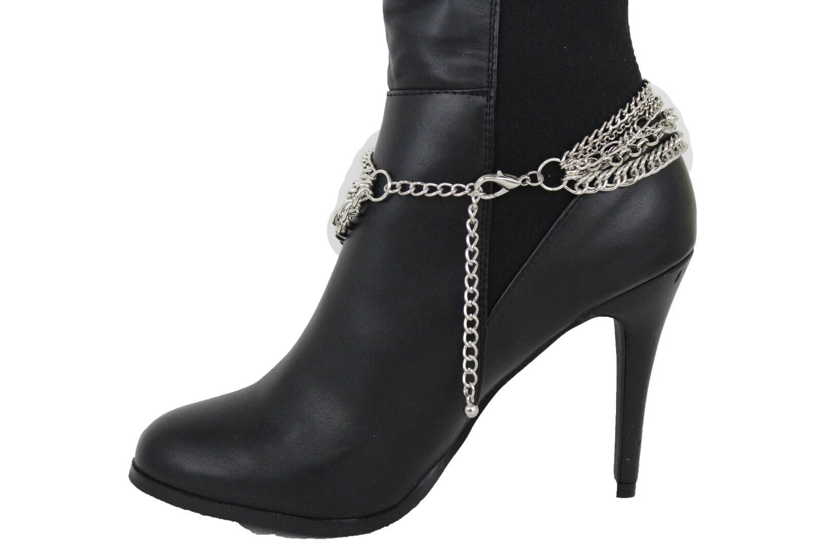Women Boot Bracelet Silver Metal Chain Multi Strand Anklet Shoe Beach ...