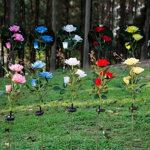 Solar Power Rose Flower Garden Stake Outdoor landscape Lamp Yard LED ...