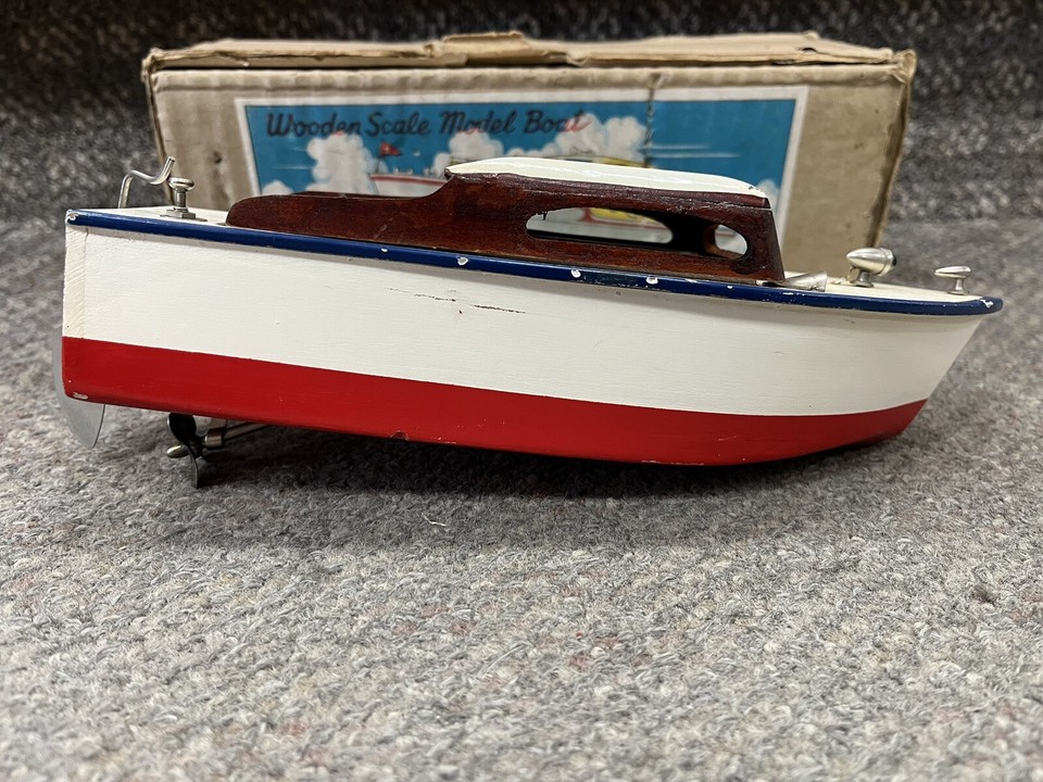 * VINTAGE MHM JAPAN WOODEN SCALE MODEL BOAT WITH WORKING LIGHT AND ...