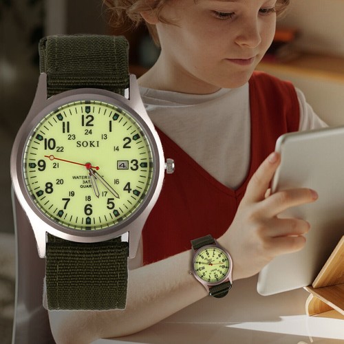 Mens Ary Green Sport Canvas Wristwatches Military Date Quartz Watches ...