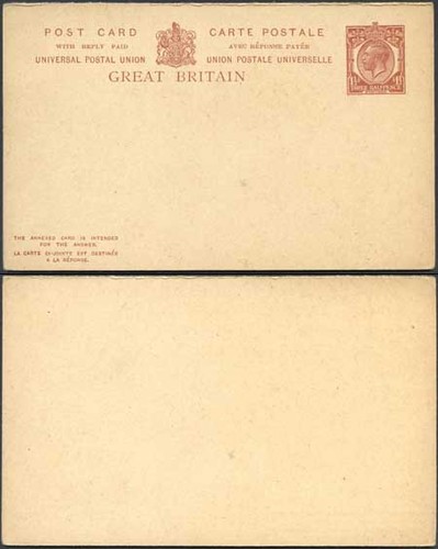 CP84 KGV 1 1/2d + 1 1/2d Brown Foreign Reply Card Stamp L15 Format CF15 ...