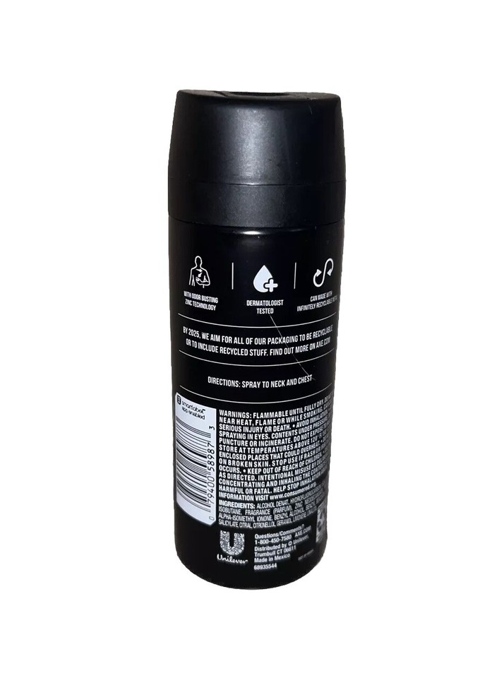 Axe for Men Black All Day Fresh Deodorant Body Spray 4oz Frozen Pear ...