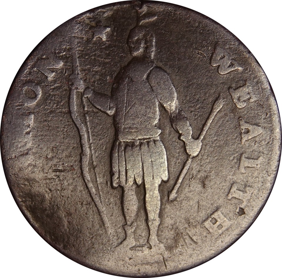 1788 Ryder 1-D R-3 Massachusetts Colonial Copper Large Cent Coin - Bent ...