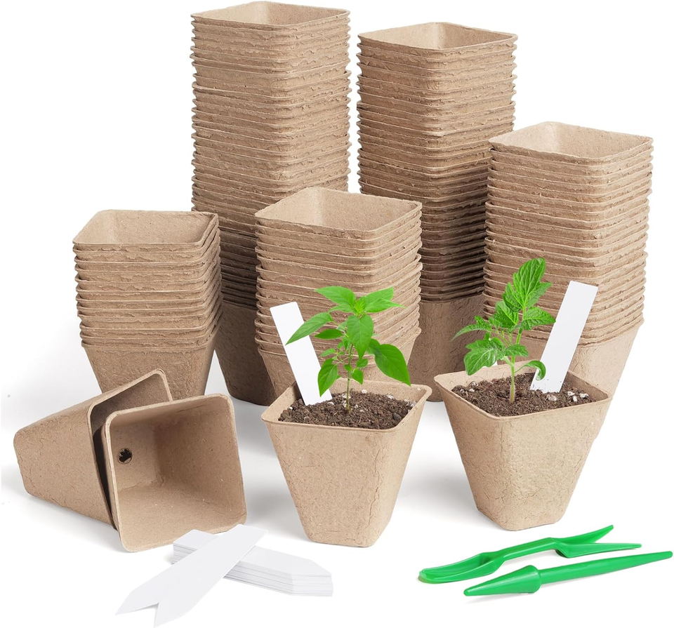 Square Peat Nursery Pots 150 Pcs 3In Biodegradable and Label, Used for ...