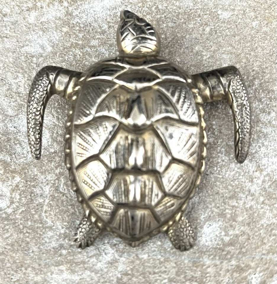 Vintage Loggerhead Sea Turtle Pin Brooch Hollow 1950’s Silver Plate 1 7 ...