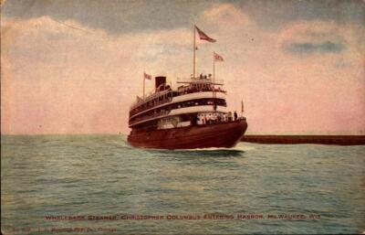 Whaleback Steamer Christopher Columbus Entering Harbor Wis.Vintage ...