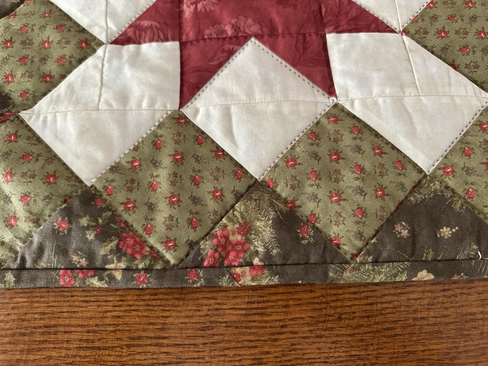 Three Star Table Runner, HAND Quilted, Red, Green, Brown 16” x 40” New ...