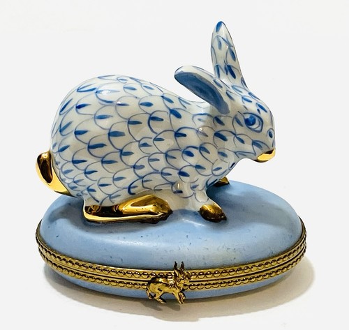 Herend Style Fishnet Bunny Rabbit Limoges Trinket Box | eBay