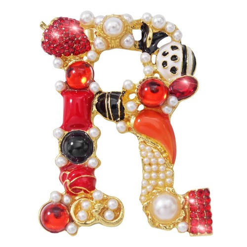 Intial Letter Brooch Pin Created Crystal Pearl Brooches Gold Plated ...