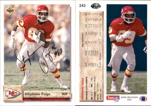 Stephone Paige Signed 1992 Upper Deck #243 Card Kansas City Chiefs Auto ...