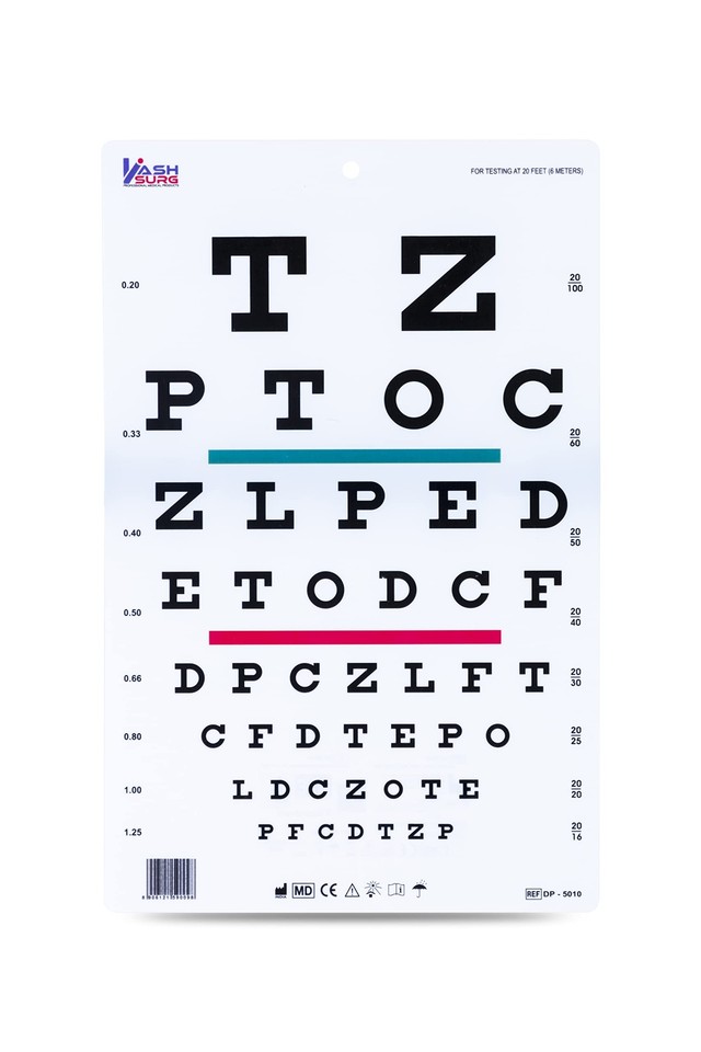 Snellen Eye Chart with Red/Green Lines 20 Feet Visual Acuity Test | eBay