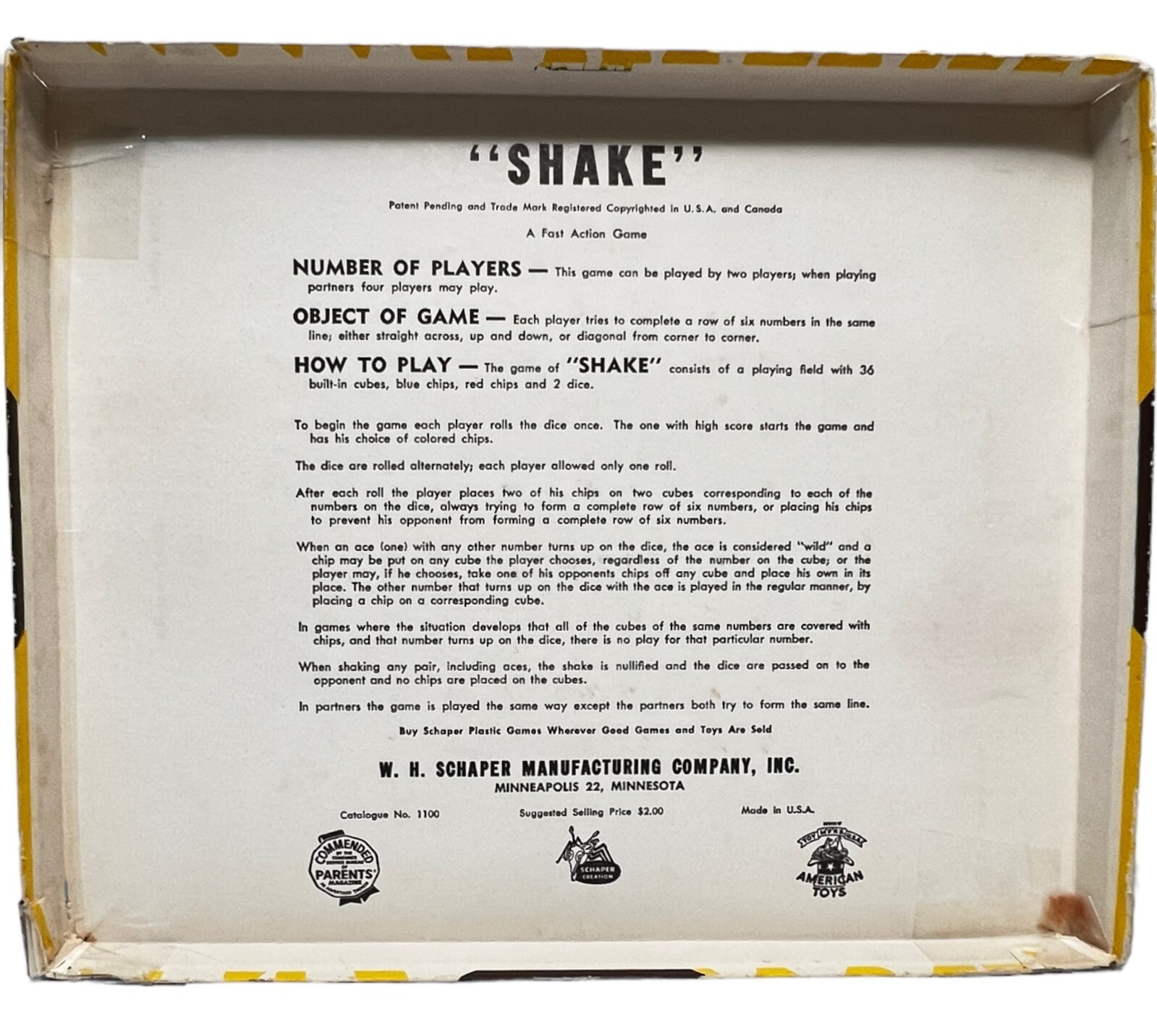 Vintage Shake America's Fastest Action Game By W.H. Schaper ...