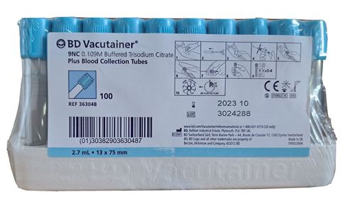 100 PROVETTE BD VACUTAINER SODIO CITRATO TAPPO CELESTE 0,109M 2,7 ML ...