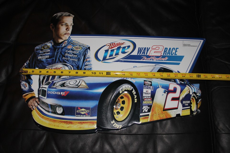 Miller Lite Beer Sign Brad Keselowski Nascar Metal Bar Tin Measures 26 ...