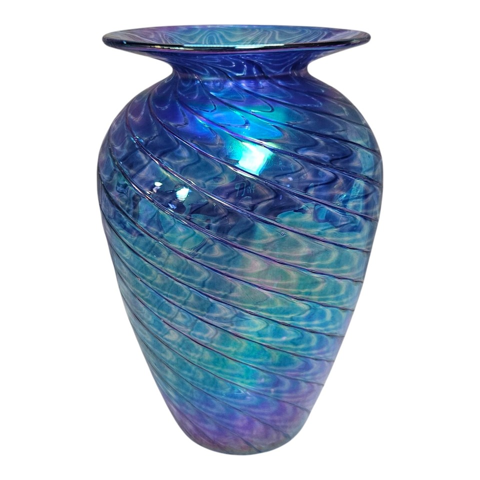Vintage The Glass Eye Studio Pulled Feather Vase 6" MSH 1988 Blue Swirl | eBay