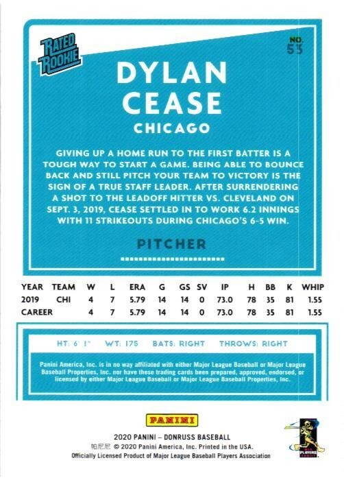 2020 PANINI DONRUSS RATED ROOKIE DYLAN CEASE BASEBALL CARD #53 | eBay