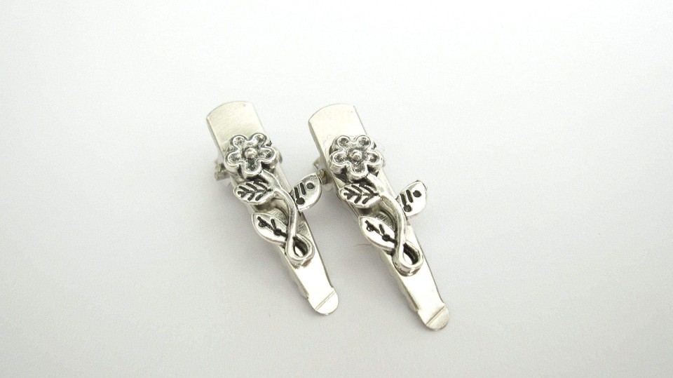 Set of 2 extra tiny small silver metal flower alligator hair clip for ...