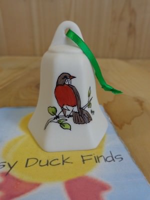 FEBRUARY ROBIN HAND BELL 2.5" White Porcelain Bead Clacker Bird | eBay