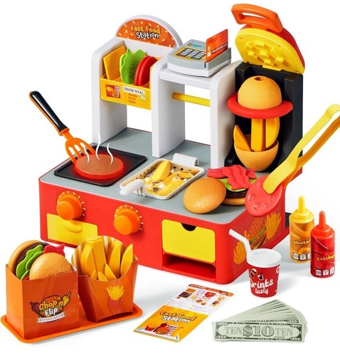 Restaurant Play Set Toy - 40+ PCS Fast Food Playset with Potato Cutter ...