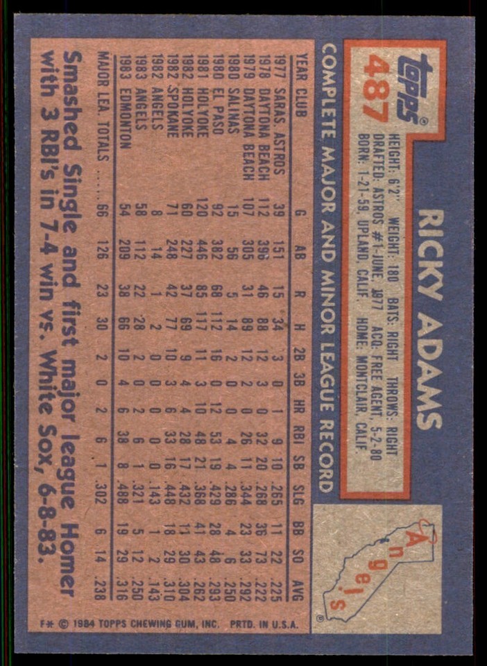 1984 Topps Ricky Adams Rookie . California Angels #487 | eBay