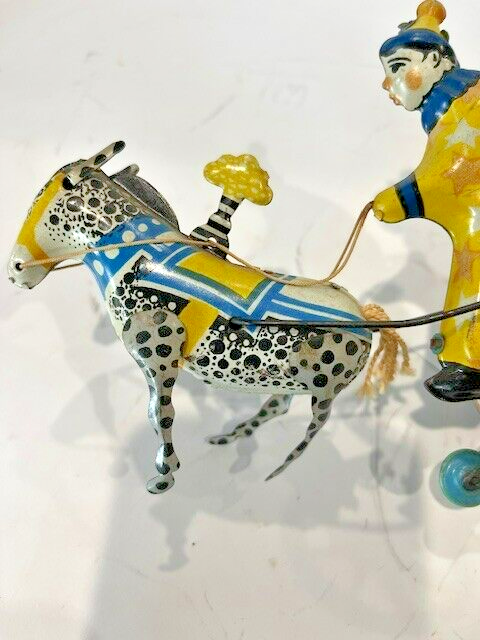 2257 - Vintage 1950's Lehman Russian Wind-Up Tin Zebra Pulling Clown on ...