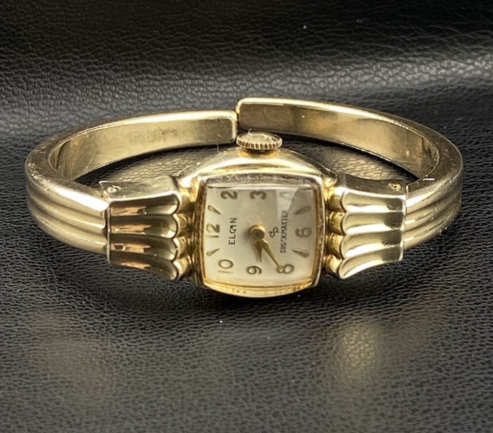 Vintage Elgin Shock master Ladies Dainty Clasp Bracelet Watch 10K GF ...
