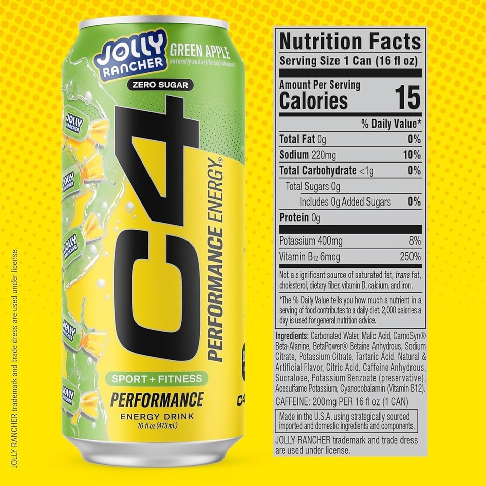 Cellucor C4 Energy Drink, JOLLY RANCHER Green Apple, Zero Sugar (Pack ...