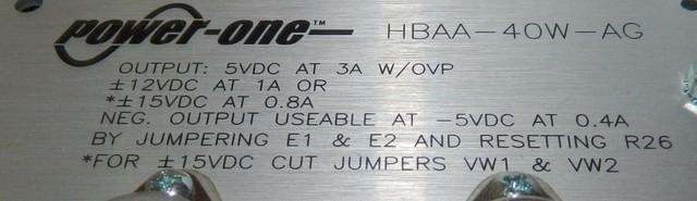 Power One Hbaa-40w-ag Power Supply Power-One Output 5vdc at 3a W/ovp AG ...