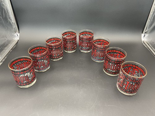 8 Vintage MCM Houze Happy Holidays Low Ball W/Faded Gold Rim Drink ...