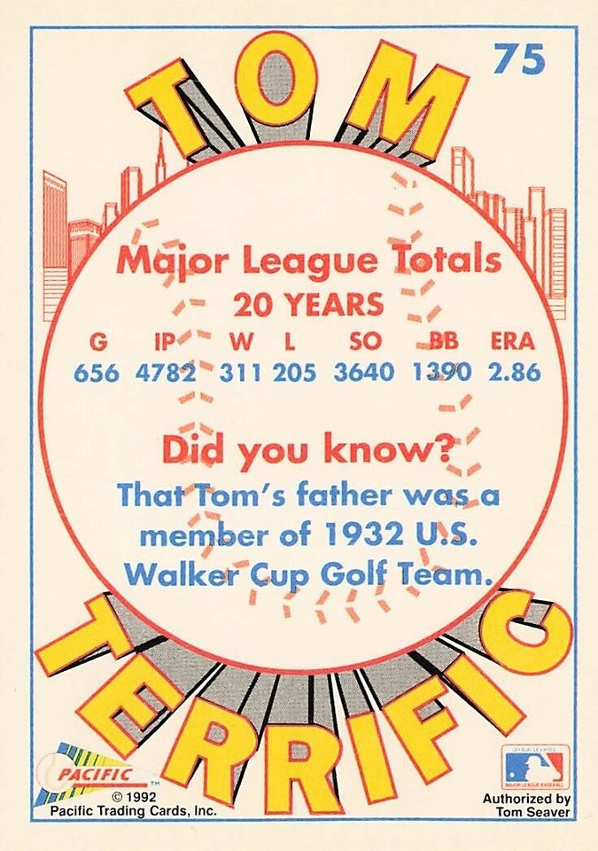 Tom Terrific 311 Major League Wins Pacific 1992 Baseball Card #75 | eBay