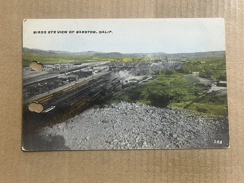 Postcard Barstow CA California Birds Eye Aerial View Train Railroad ...