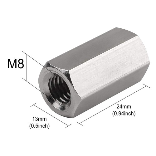 M8 X 1.25-Pitch 24mm Length Metric Hex Coupling Nut 304 Stainless ...