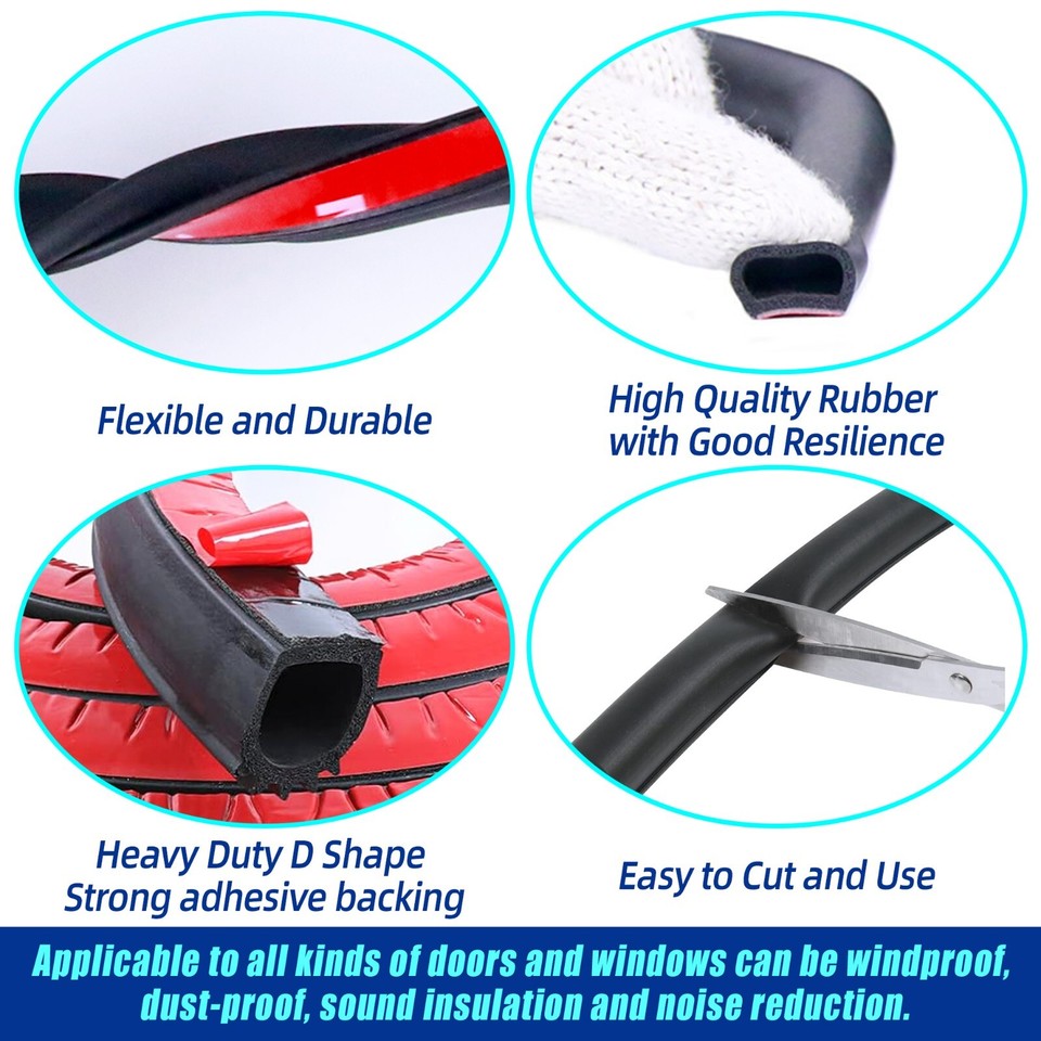 1 inch D Shape Car Door Rubber Weather Stripping Self-Adhesive ...