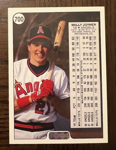 1988 1989 Upper Deck Promos #A700 Wally Joyner small bottom hologram on ...