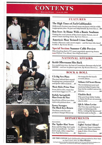 Rolling Stone Magazine Zach Galifianakis Adam Levine Bon Iver Crime ...