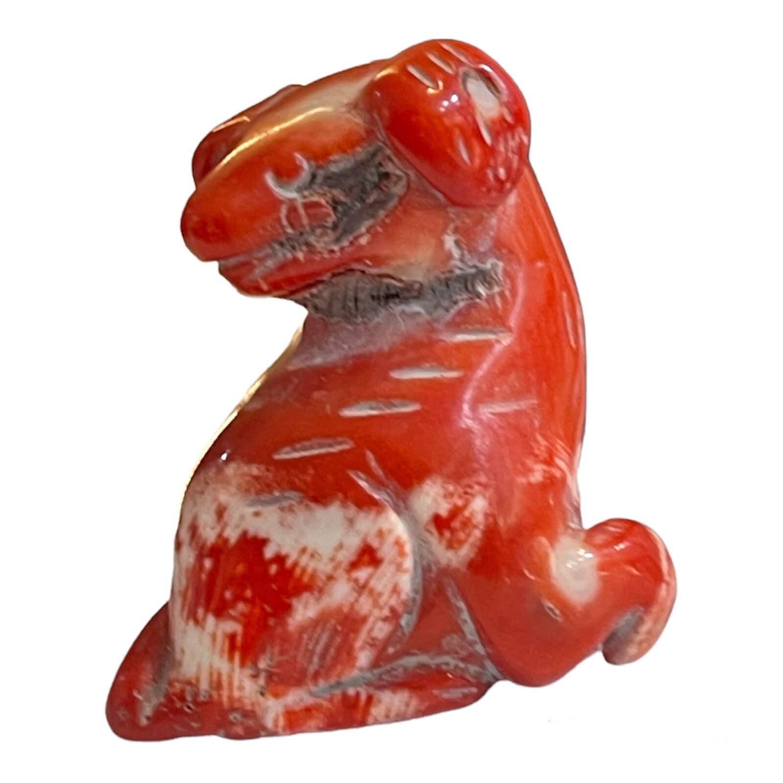 OLD Chinese Blood Red Colored Dyed Coral carving Sitting Dog china Aka ...
