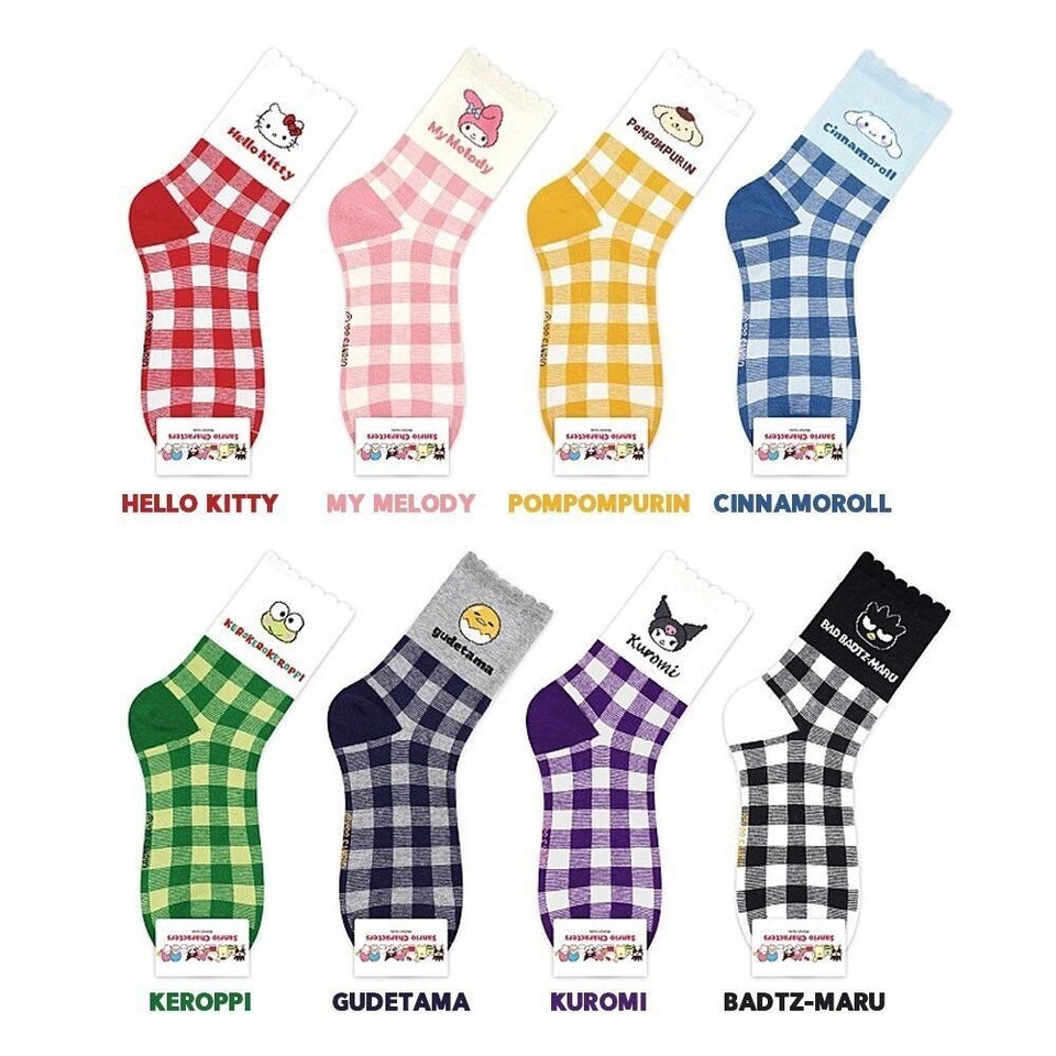 Sanrio Characters Checker Pattern Women's Fashion Mid-Crew Socks (1 ...