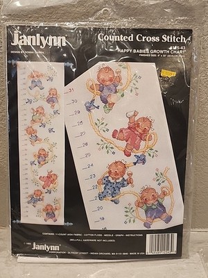 Vintage Nursery 1992 Baby Growth Chart Counted Cross Stitch Kit Janlynn ...