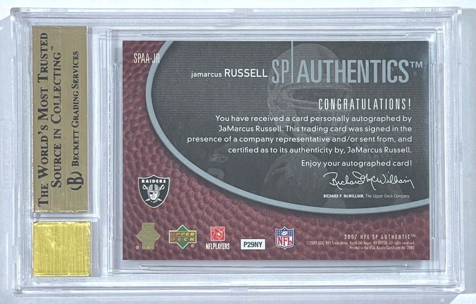 2007 Upper Deck SP Authentic JaMarcus Russell RC #SPAA-JR BGS 9.5 w/10 ...
