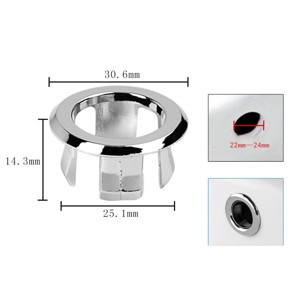 2Pcs Bathroom Basin Sink Overflow Ring Chrome Hole Cover Cap Inserts ...