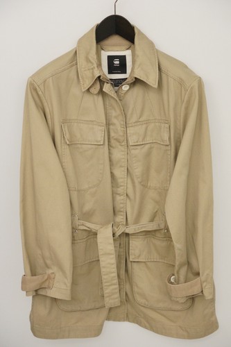 Women G-Star Trench Coat ZB Chisel A-Line Belt Field Beige Cotton Long ...