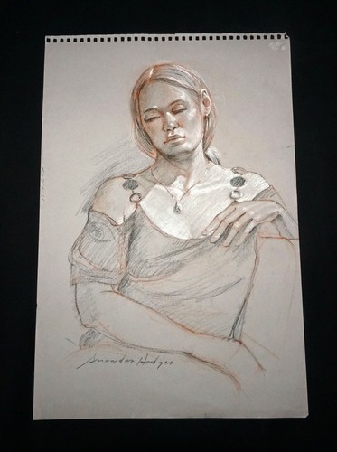 Hawaii Mixed Media Drawing Painting Seated Female Figure Snowden Hodges ...