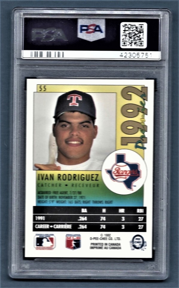 1992 O-PEE-CHEE Premier Ivan Rodriguez Rangers #55 Rookie PSA 9 ...