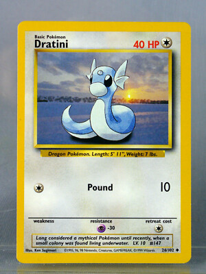 DRATINI 26/102 POKEMON CARD 1999 BASE SET EDITION UNPLAYED NICE BLACK ...